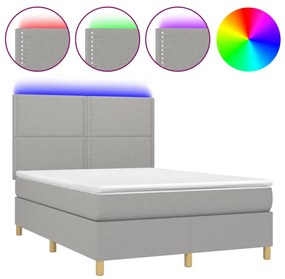 vidaXL Box spring postel s matrací a LED světle šedá 140x200 cm textil