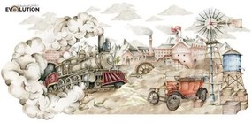 Dekornik Samolepka do dětského pokoje vlak/průmyslová evoluce 160x80 cm