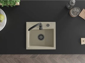 Mexen Milo, granitový dřez 435x410x171 mm, 1-komorový, béžová s černým sifonem, 6505441000-69-B
