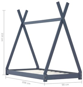 vidaXL Rám dětské postele šedý masivní borové dřevo 90 x 200 cm