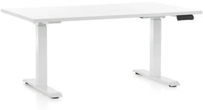 Výškově nastavitelný stůl OfficeTech D, 140 x 80 cm, bílá podnož, bílá