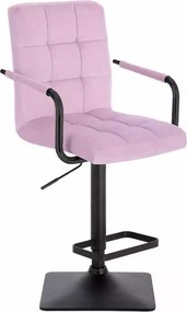 LuxuryForm DESIGN Barová židle VERONA BLACK VELUR na černé hranaté podstavě - levandule