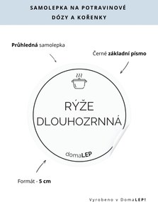 RÝŽE DLOUHOZRNNÁ – průhledná samolepka na dózu, základní písmo, 5 cm | DomaLEP