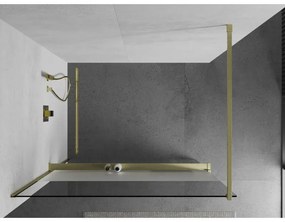Mexen Kioto+, sprchová zástěna Walk-In s poličkou a věšákem 100 x 200 cm, 8mm čiré sklo-námraza, zlatý matný profil, 800-100-121-55-35