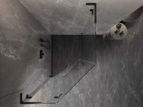 Mexen Lunar, L pětiúhelníkový sprchový kout naklápěcí doleva 80 x 100 cm, 8mm čiré sklo, černý profil, 831L-080L-100P-70-00-L