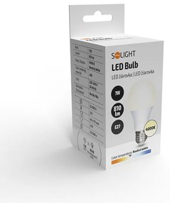 SOLIGHT LED žárovka, klasický tvar A60 7W, E27, 4000K, 270°, 810lm