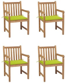 Zahradní židle 4 ks jasně zelené podušky masivní teak,  3073015