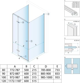 Rea Atlas, sprchový kout 100 (dveře) x 100 (stěna), levá strana, 6mm čiré sklo, zlatý profil, KPL-K4974