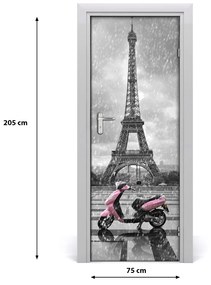 Fototapeta samolepící dveře Eiffelova věž skutr 75x205 cm