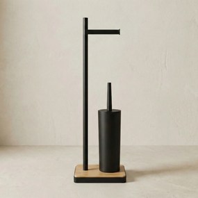 WC štětka s držákem na toaletní papír a bambusovou podložkou IVLO, 65 cm – černá