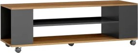 HOMCOM nástěnný nebo stojací televizní nábytek na kolečkách, 4 police pro televizor až 139,7 cm, 120x40x38,5 cm, ořech a matná černá
