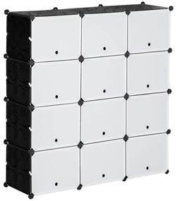 HOMCOM Botník Úložný box s 12 kostkami DIY zásuvný regál s dvířky Plastová ocel Černá+bílá 125 x 32 x 125 cm | Aosom