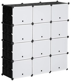 HOMCOM Botník Úložný box s 12 kostkami DIY zásuvný regál s dvířky Plastová ocel Černá+bílá 125 x 32 x 125 cm | Aosom