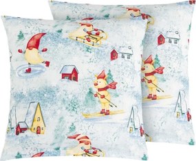 Bellatex Povláček bavlněný vánoce 2ks 40x40 cm Skřítek na bruslích Modrá,Bílá