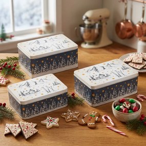 VERK GROUP Sada 3 ks plechových vánočních čtvercových boxů WINTER