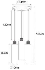 Moderní závěsné svítidlo černé s kouřovým sklem 3-světlo - Stavelot