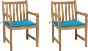 Zahradní židle 2 ks s modrými poduškami masivní teak 3062734