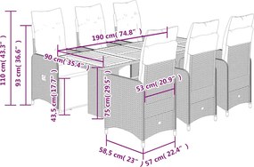 7dílný zahradní bistro set s poduškami černý polyratan 3277133