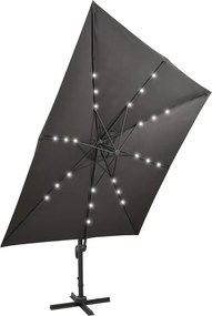 Boční zahradní slunečník s tyčí a LED světly antracitový 300 cm 312346