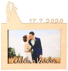 ČistéDřevo Dřevěný svatební fotorámeček s datem a jménem - 10x15 cm