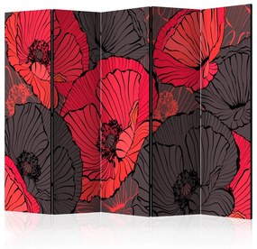 Paraván Pleated poppies Dekorhome 225x172 cm (5-dílný)