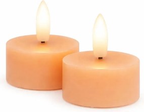 Sada LED čajové svíčky na baterie Sille Tealight, Ø 4,5 × 2,2 cm, broskvové, z pravého vosku, balení 2 ks