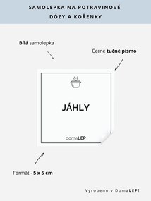 JÁHLY – bílá samolepka na dózu, tučné písmo, 5 × 5 cm | DomaLEP