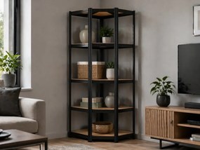 Akce 20x Regál 180x90x40 cm rohový lakovaný 5-policový, nosnost 875 kg - černý