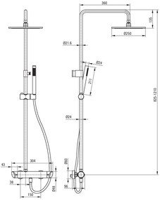 Deante Arnika, termostatická sprchová baterie s dešťovou sadou, grafitová-titanium, NAC_D1QK