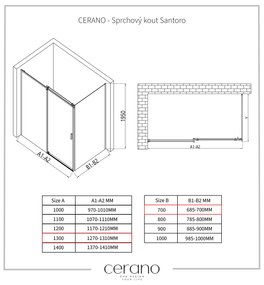 CERANO - Sprchový kout Santoro L/P - černá matná, grafitové sklo - 130x70 cm - posuvný