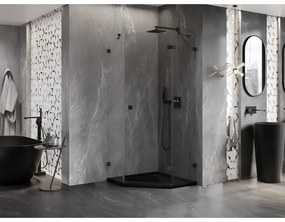 Mexen Lunar, pravý výklopný pětiúhelníkový sprchový kout 80 x 80 cm, 8mm čiré sklo, černý profil, 831-080P-080L-70-00-P