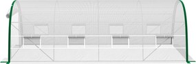 Zahradní tunelová skleník Outsunny 18m² – 6L x 3W x 2H m - 8 oken, zabalovací zipová vrata - Rám z pozinkované oceli, bílý kryt z vysoce hustého PE