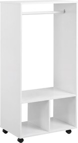 HOMCOM Skříň na kolečkách s otevřenými policemi organizátor pro oblečení s věšákem 60x40x128 cm Bílá