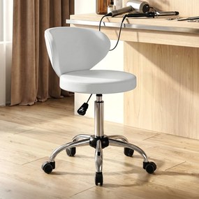 HOMCOM Kolečková stolička, PU masážní stolička s výškovým nastavením 73-88 cm a opěradlem, 360° otočná, bílá