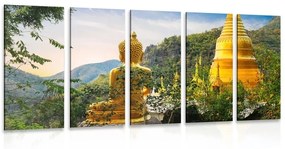 5-dílný obraz pohled na zlatého Buddhu - 200x100 cm