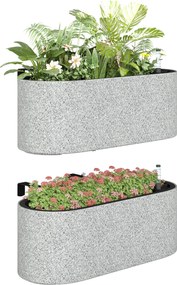 Outsunny sada 2× závěsných oválných truhlíků se samozavlažováním, vypouštěcím ventilem a háčky — 42 × 16 × 15 cm, světle šedá | Aosom