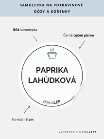 Samolepka na kořenky PAPRIKA LAHŮDKOVÁ bílá 5 cm tučné písmo