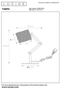 Lucide 45592/81/30 stolní lampa Tampa černá, E27, 40cm