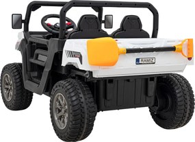 Ramiz Dětské auto Pick-Up Speed 900 bílé + pohon 4x4 + pohyblivá korba + zavazadlový prostor + dálkové ovládání + lopatka + LED a zvuky