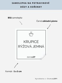 KRUPICE RÝŽOVÁ JEMNÁ– průhledná samolepka na dózu, základní písmo, 5 × 5 cm | DomaLEP
