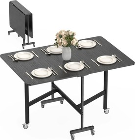 HOMCOM skládací jídelní stůl pro 4–6 osob s kolečky a sklápěcími deskami, černý, 120×80×73 cm | Aosom
