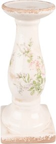 Béžový keramický svícen s růžemi Rossia L - Ø13*30 cm