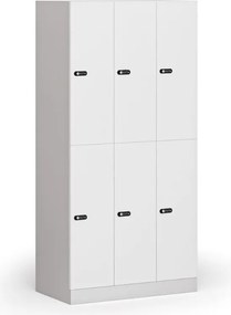 Šatní skříňka S1 s úložnými boxy, 6 boxů, 1850 x 900 x 500 mm, mechanický kódový zámek, laminované dveře, bílá