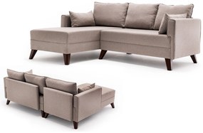 Hanah Home Dvoumístná pohovka BELLA krémová levá 205 cm s taburetem 825BLC1510