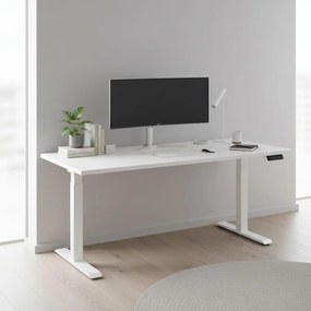 Výškově nastavitelný stůl OfficeTech C, 200 x 80 cm, bílá podnož, bílá