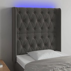 Čelo postele s LED tmavě šedé 83 x 16 x 118/128 cm samet 3124415