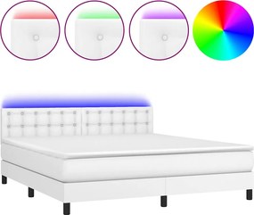 Box spring postel s matrací a LED bílá 180x200 cm umělá kůže 3134238