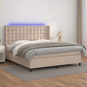 Box spring postel matrace a LED cappuccino 180x200cm umělá kůže 3139402