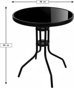 Kulatý zahradní stůl se skleněnou deskou ISLAND BLACK 60 cm, černý