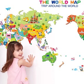 Živá Zeď Samolepka na zeď Barevná dětská mapa světa